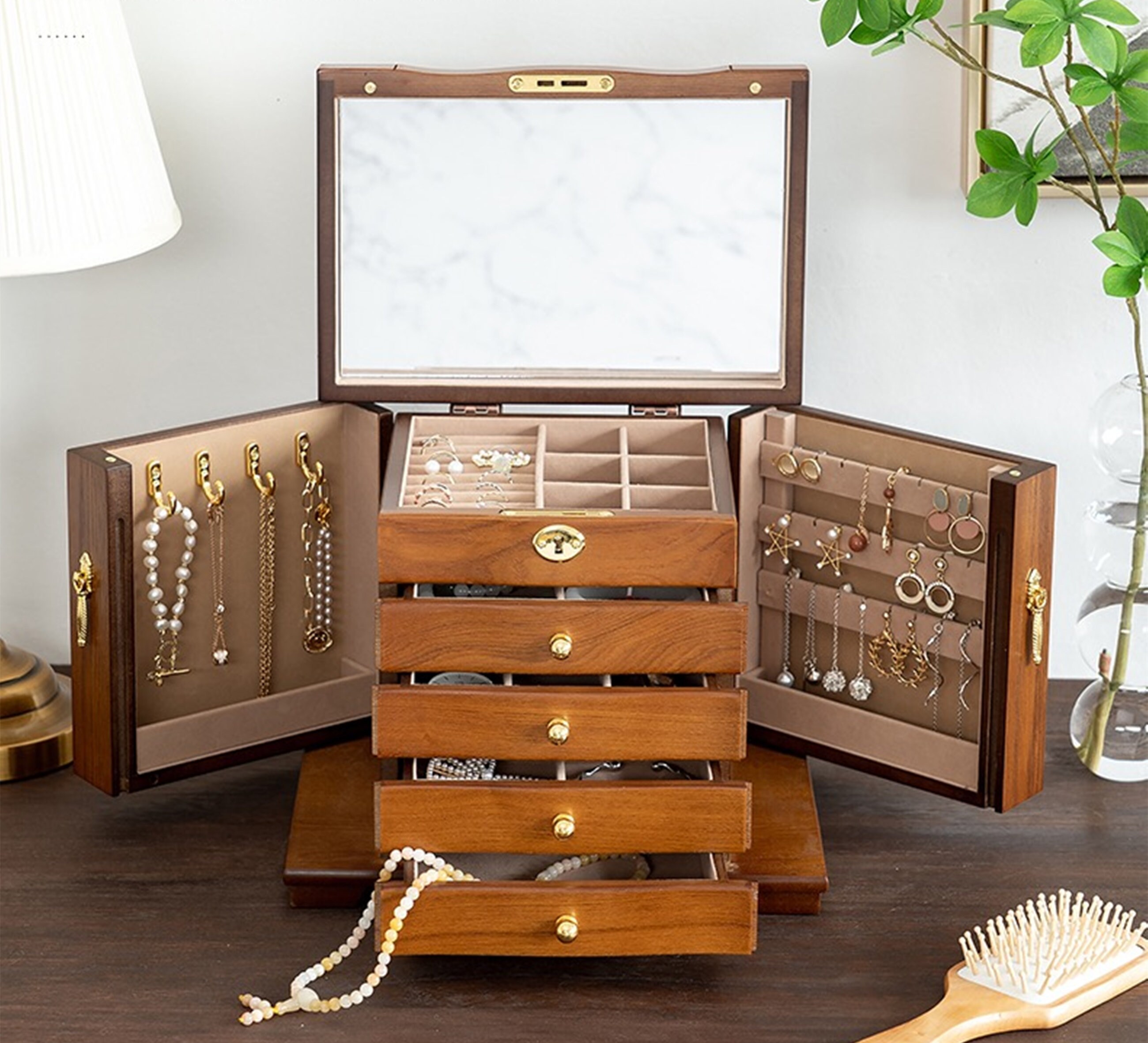 Engrave 4/5 Layer Wooden Jewelry Box,large Locking Jewelry Organizer ...