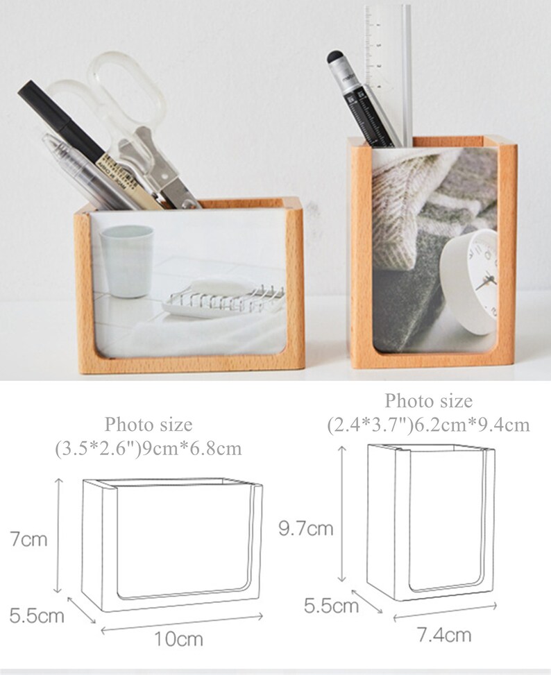 Small Wooden Pen Holder With Photo Frame,office Desk Organizer,pen ...