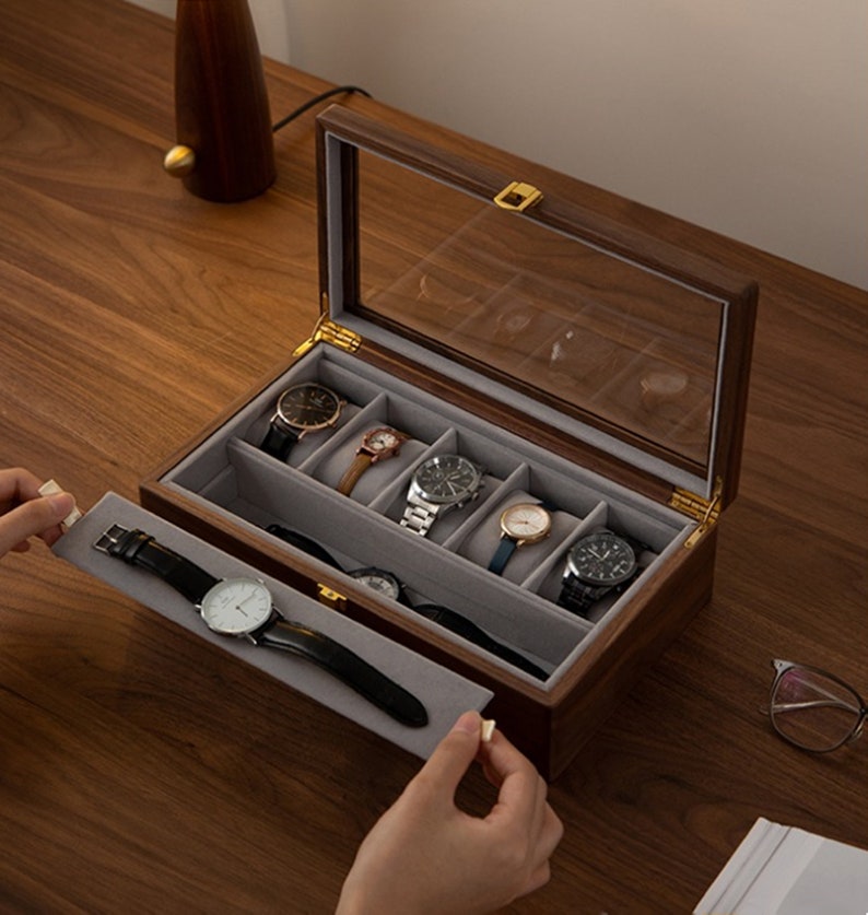 Personalized Black Walnut Watch Box: Glass Lid Display Case - Etsy