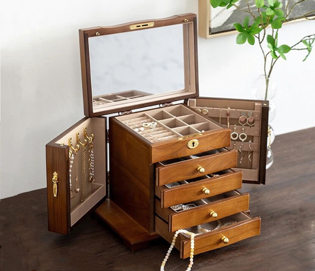 Engrave 4/5 Layer Wooden Jewelry Box,large Locking Jewelry Organizer ...
