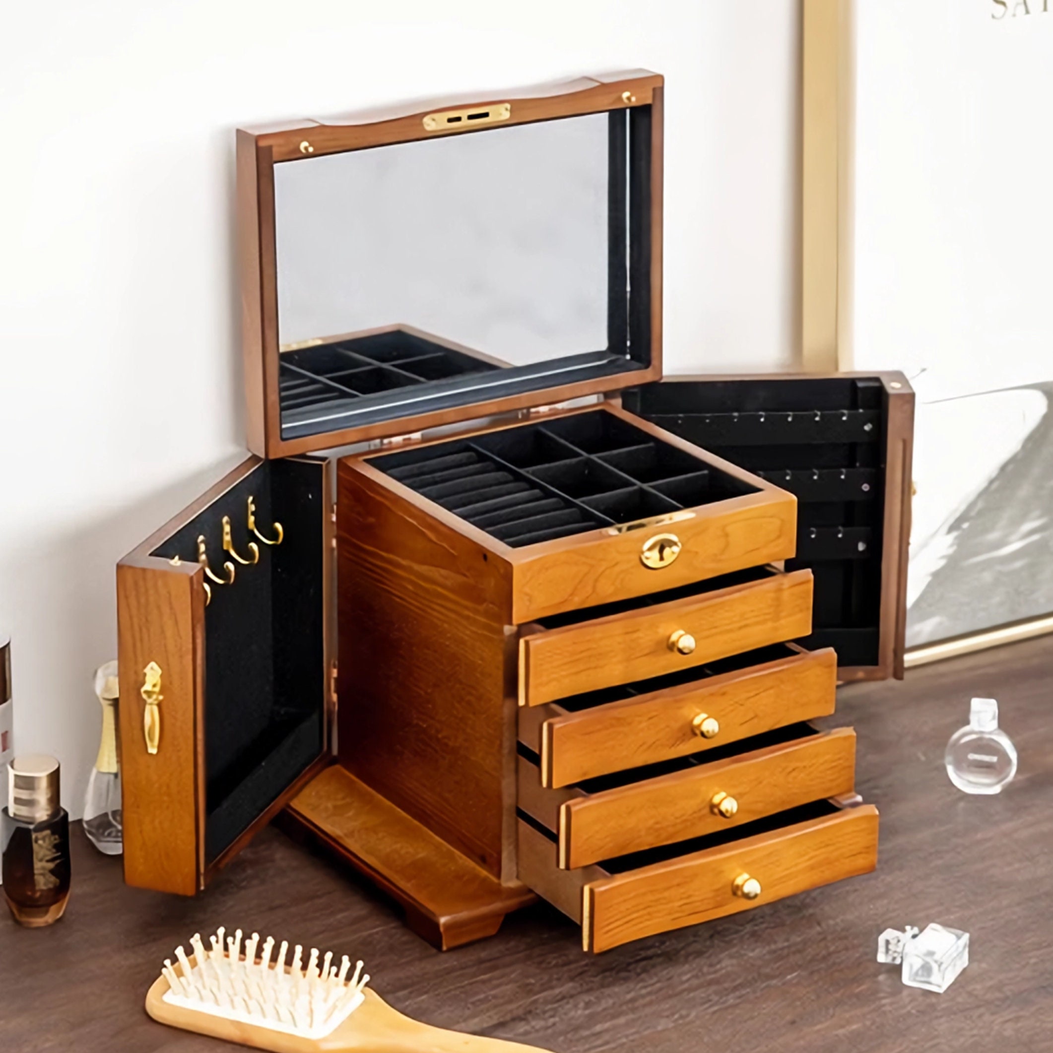Engrave 4/5 Layer Wooden Jewelry Box,large Locking Jewelry Organizer ...
