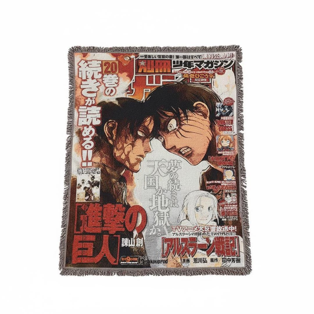 Anime Manga Cover Woven Blanket | AOT Poster Tapestry Throw | Eren ...