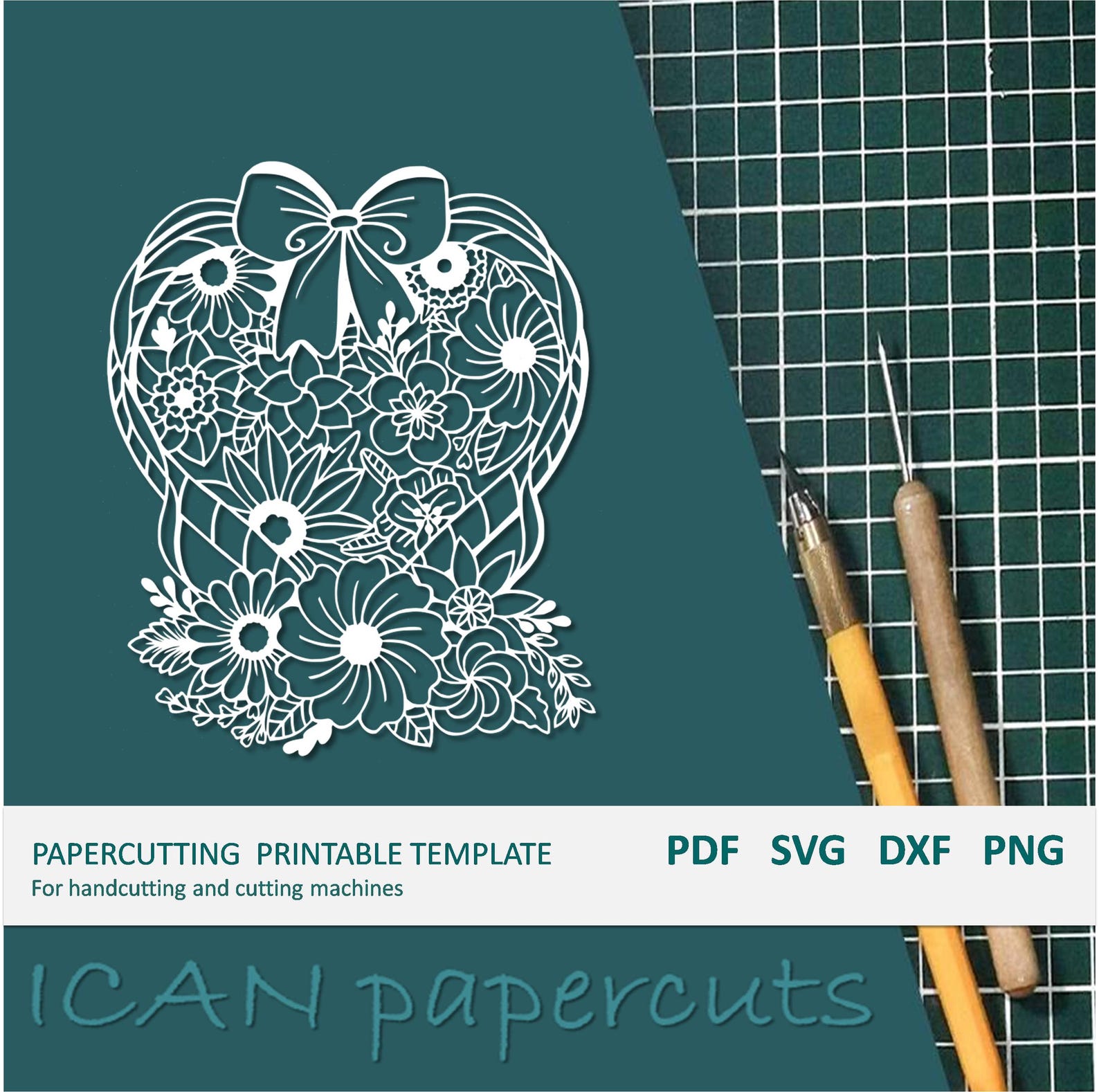 Floral Heart #3 - Papercut Template - Handcut / Pdf File / Papercutting ...