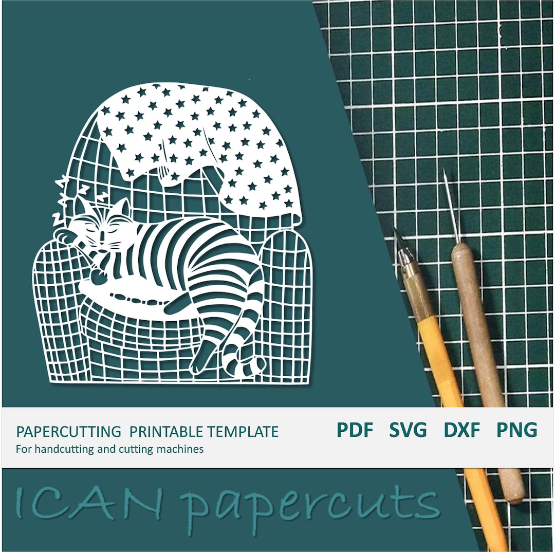 Sleeping Cat - Papercut Template - Handcut / Pdf File / Papercutting ...