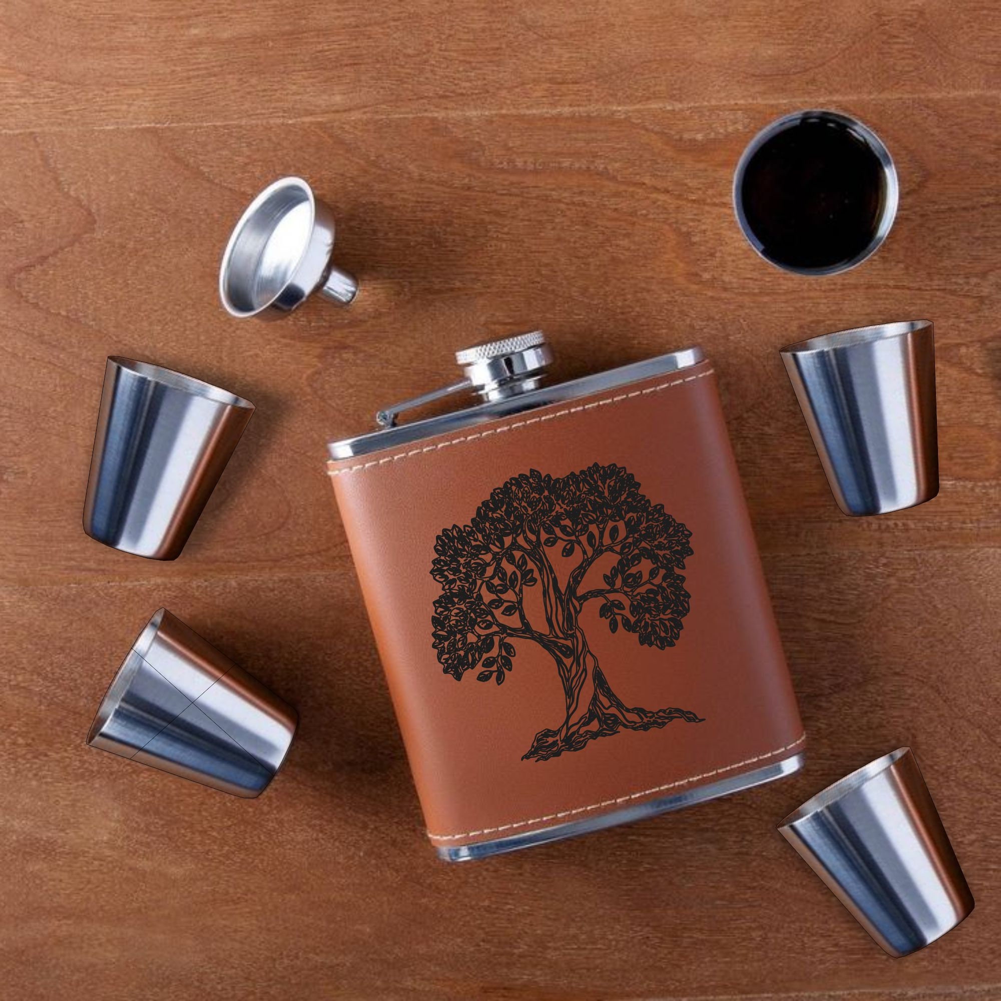 Engraved Flask Set 6 Oz Leather Wrapped Flask Set, Gift Set ...