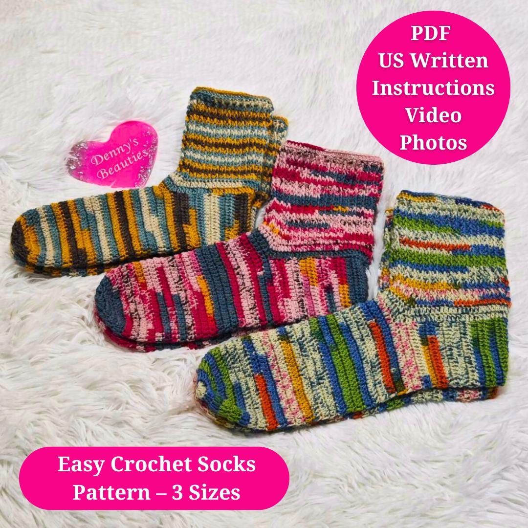Beginner Crochet Socks Pattern - Video, US Terms, Photos in PDF - Etsy