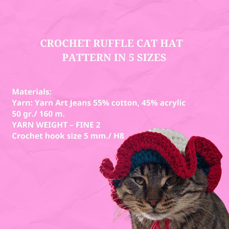 Crochet Pattern for Cat and Small Pet Hat - Ruffled Design, 5 Sizes ...