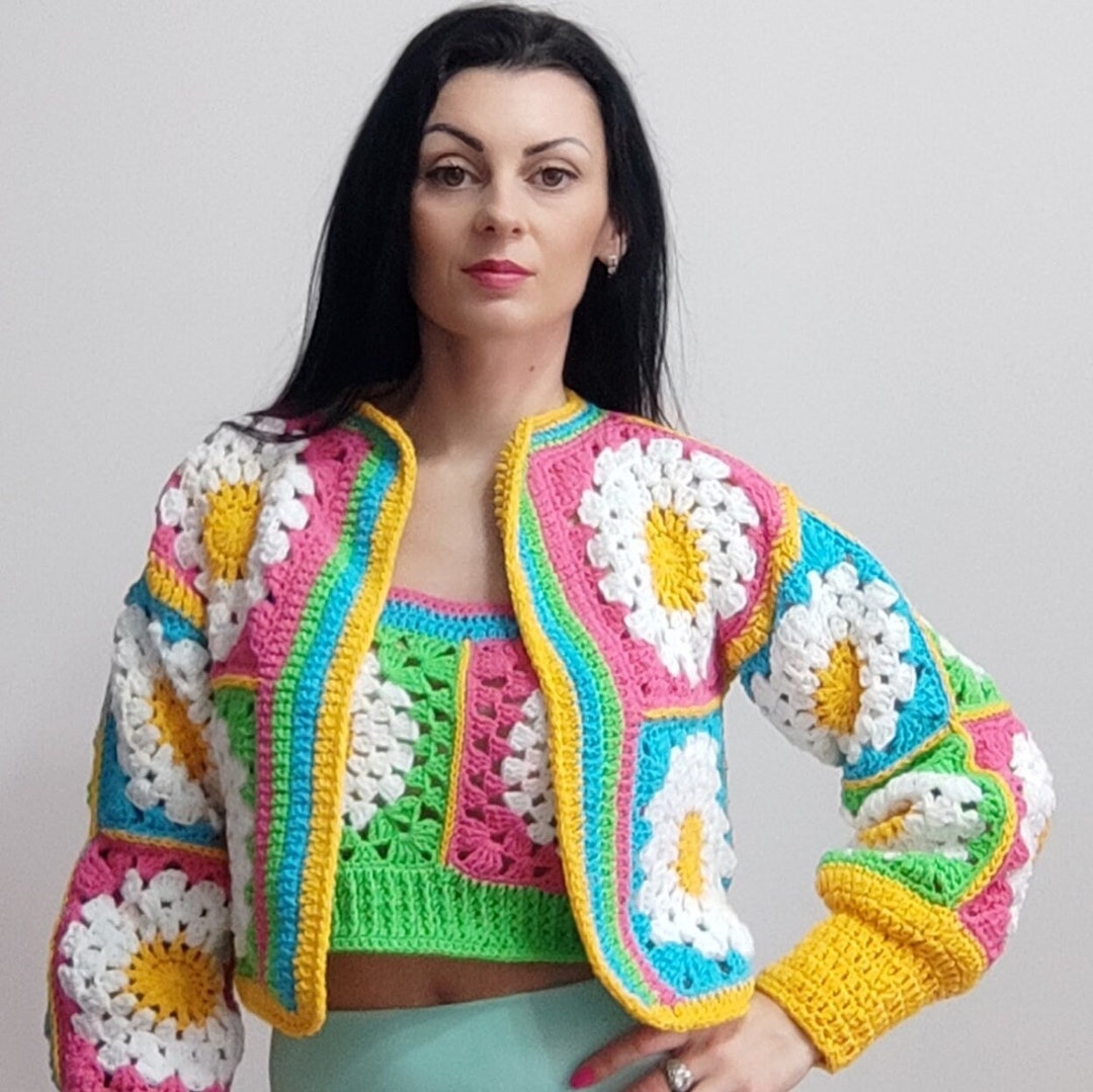 Daisy Crochet Cardigan Pattern in PDF , Crochet Vest With Daisies ...