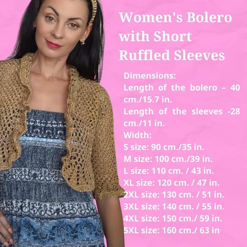 Crochet Short Elegant Bolero Sweater With 3/4 Sleeves and Ruffles in 8 ...