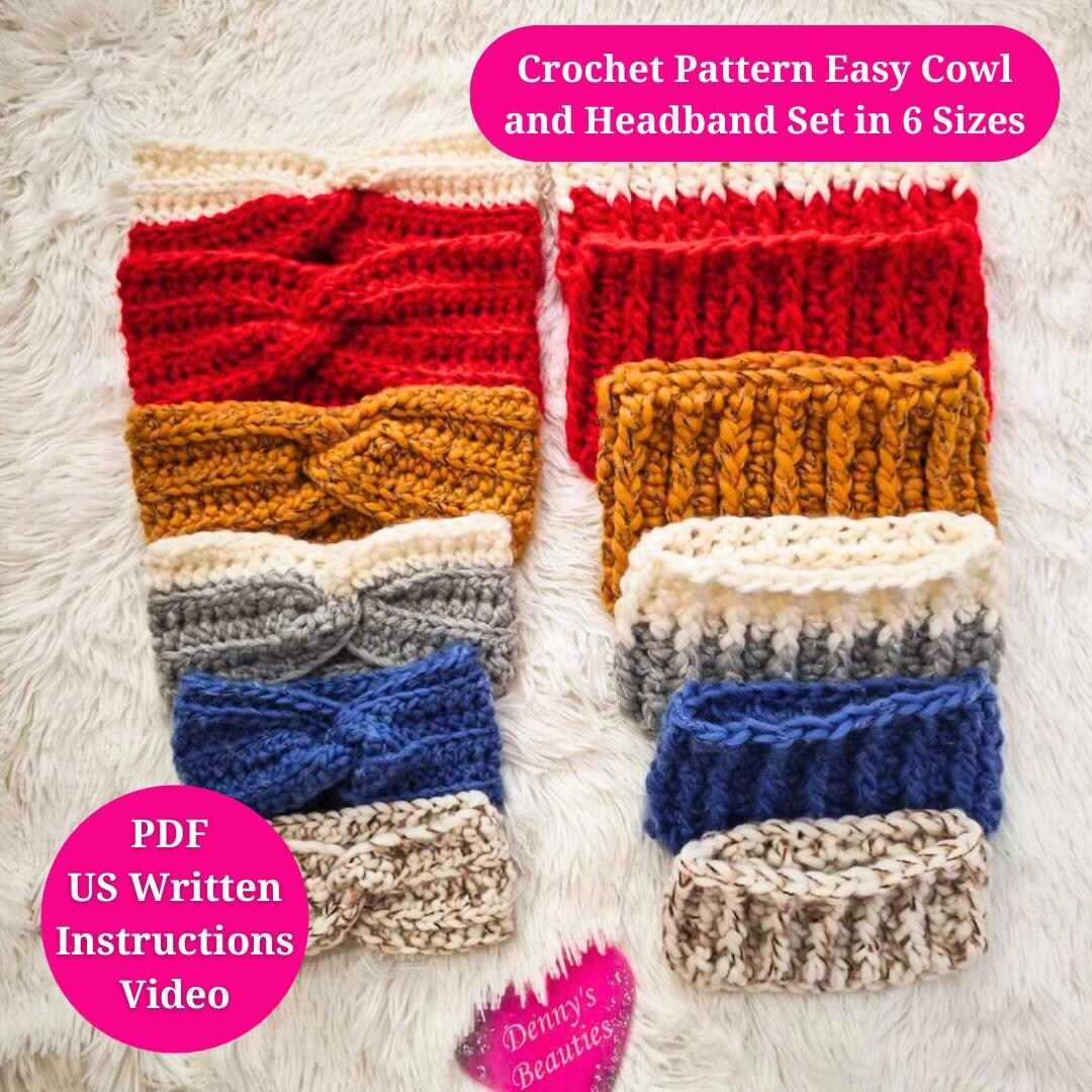 CROCHET PATTERN & VIDEO Aria Crochet Set Pattern, Quick Ribbed Headband ...
