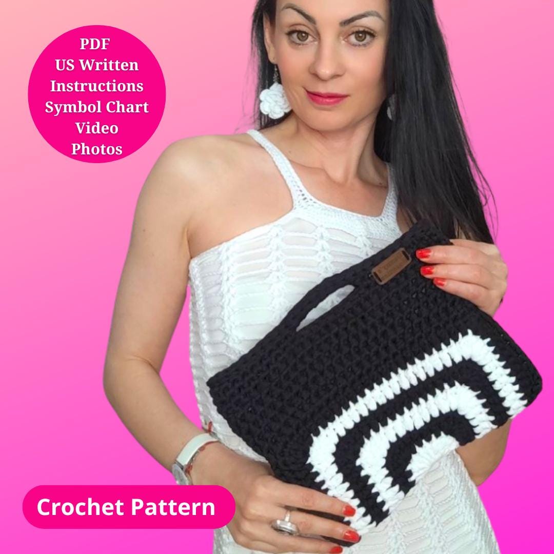 Crochet Pattern Solide Granny Square Handbag, Small Sling Purse Ribbon ...