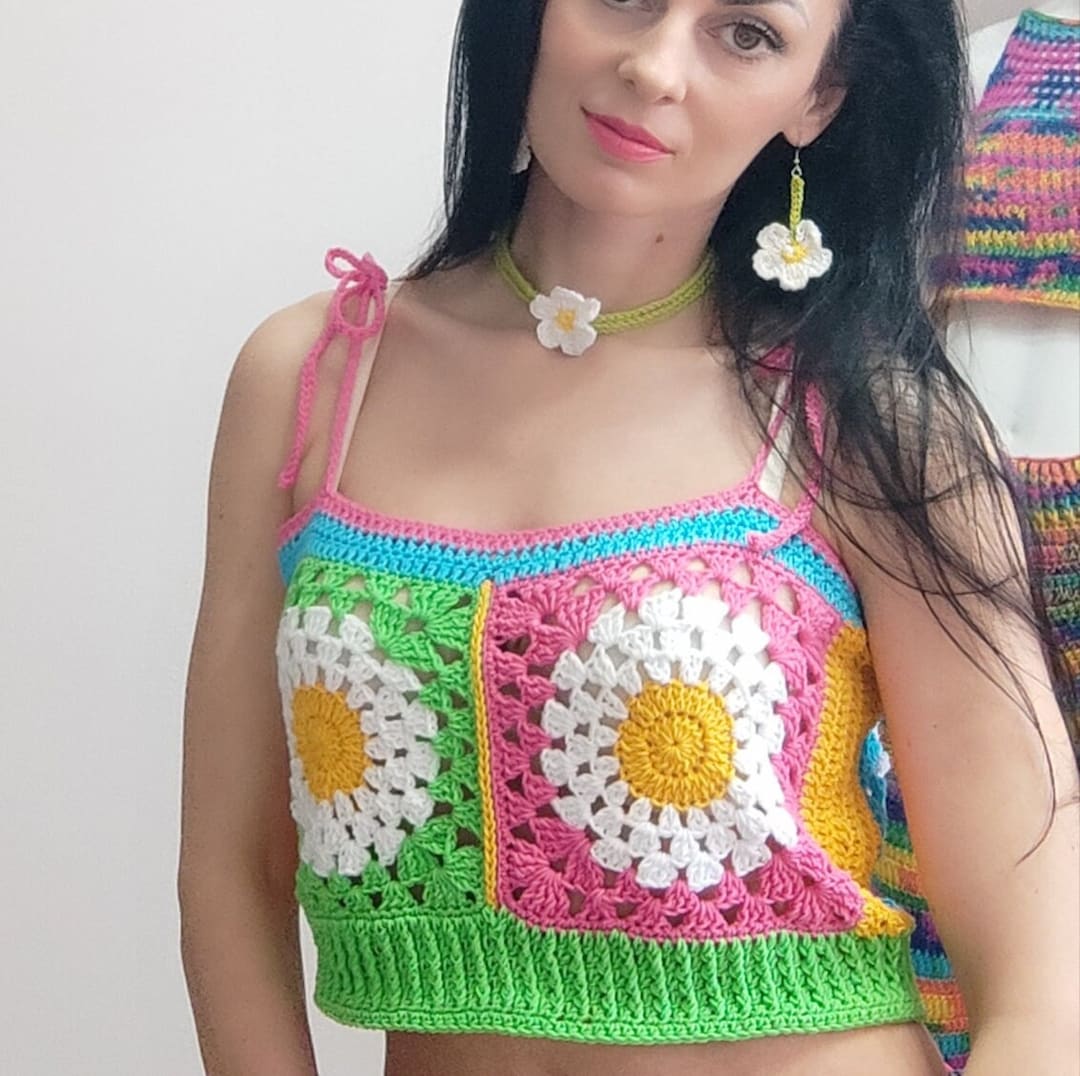 Daisy Crop Top Crochet Pattern in PDF , Summer Daisy Vest , Daisy ...