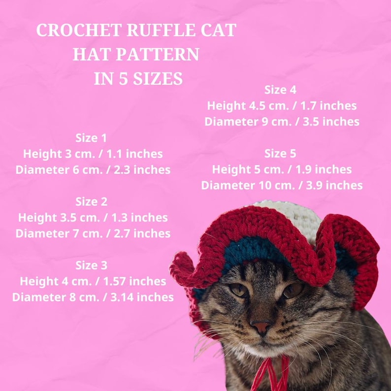 Crochet Pattern for Cat and Small Pet Hat - Ruffled Design, 5 Sizes ...