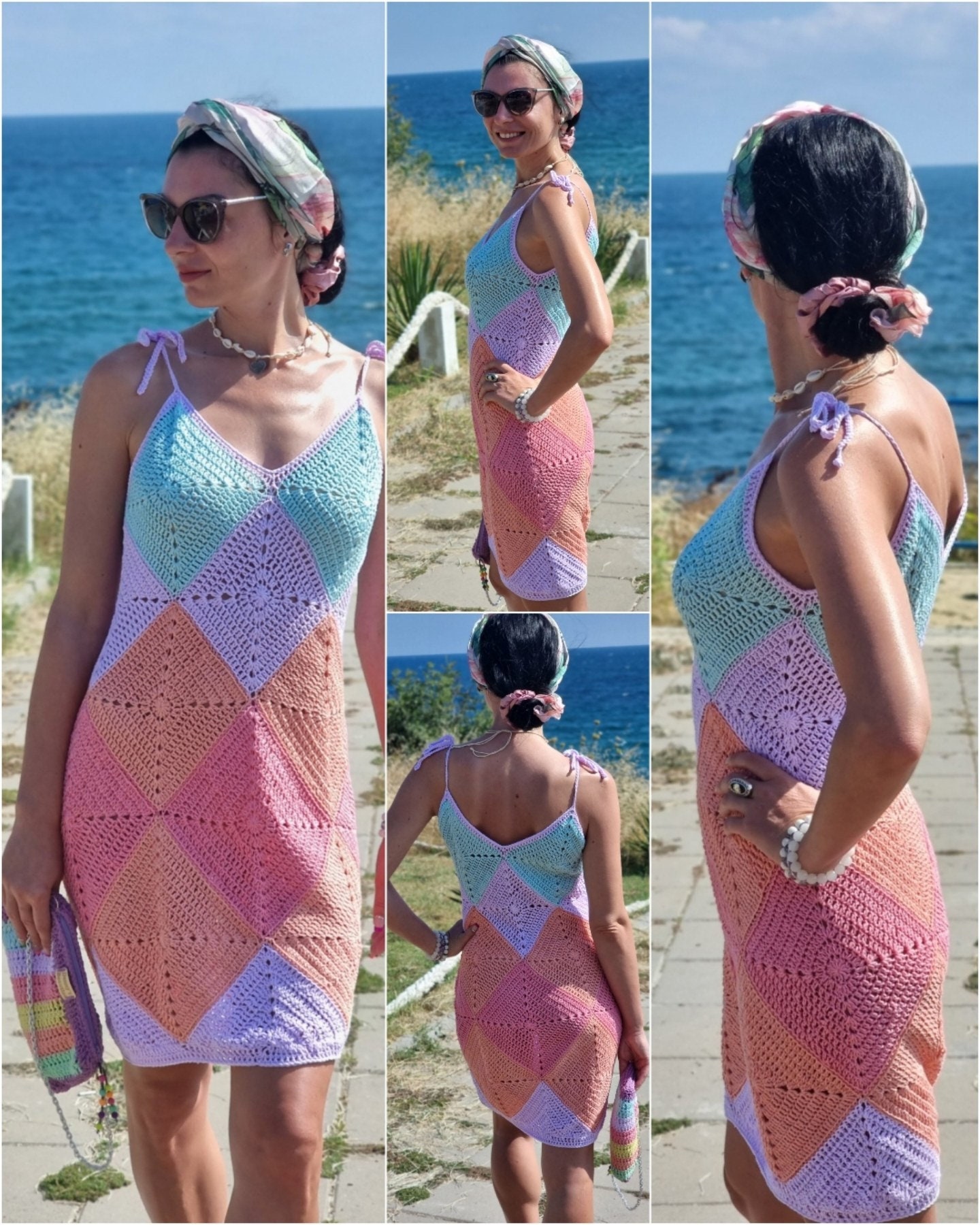 Crochet Summer Granny Square Dress With Ties in One Size - Etsy