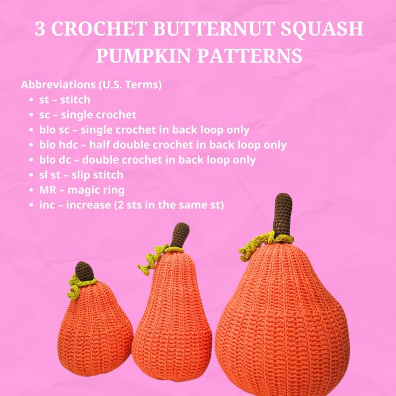 3 Crochet Butternut Squash Pumpkin Patterns in PDF, Easy DIY Fall Decor ...