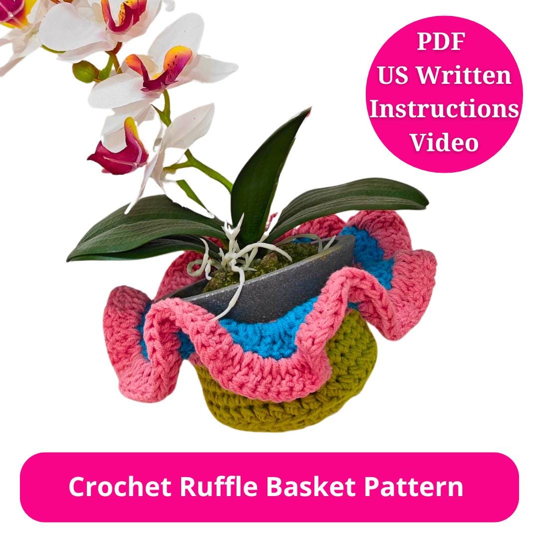 Easy Crochet Basket Pattern – Ruffled Edge Colorful Nesting Basket for ...
