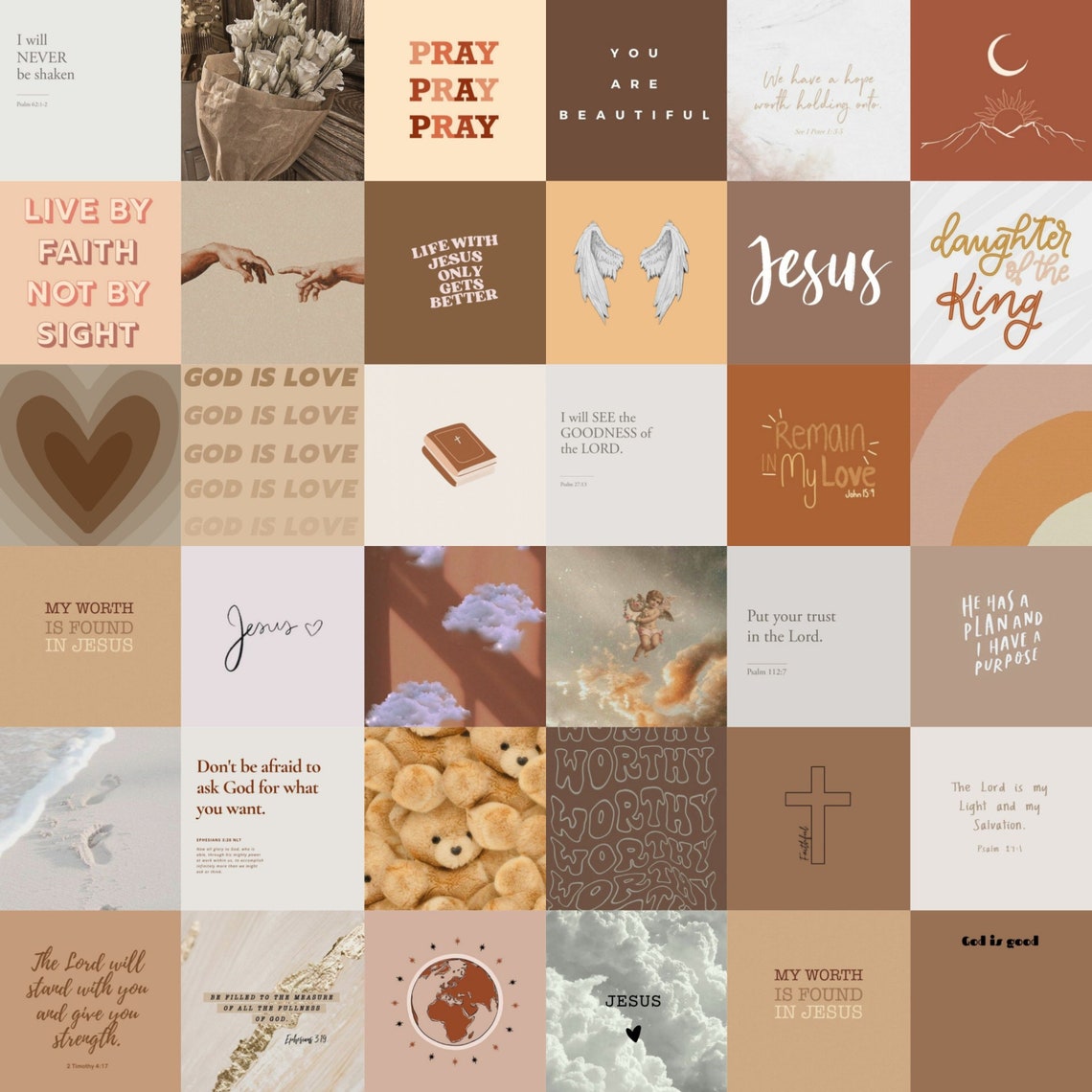 60 DIGITAL Neutral Christian Aesthetic Collage Kit Christian Collage ...