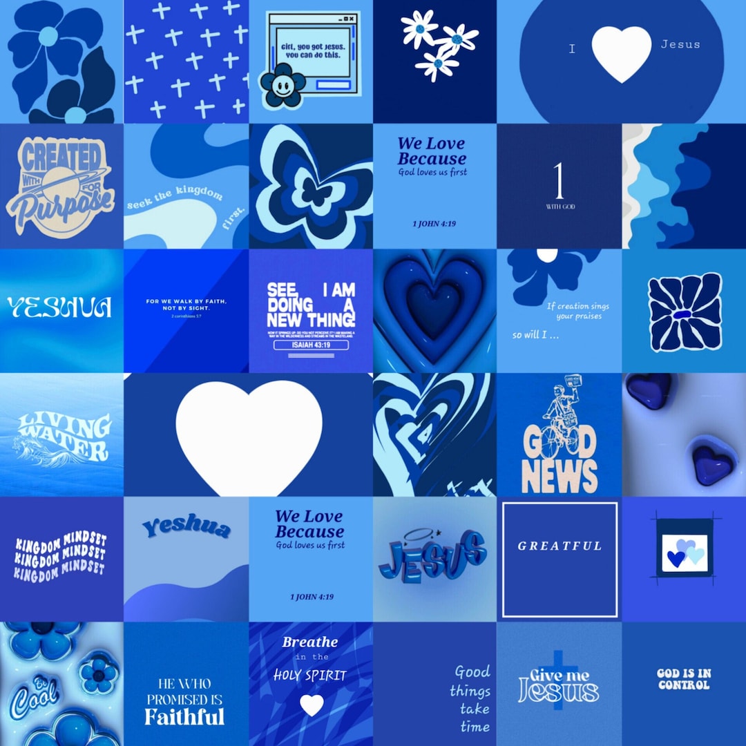 30 60 physical Dark Blue Christian Aesthetic Collage Kit Blue Christian ...