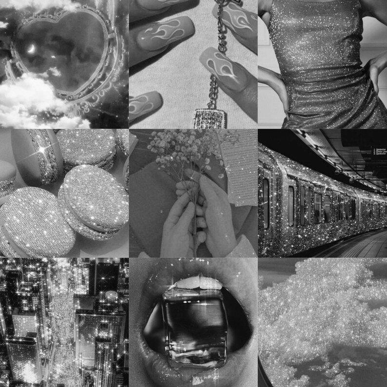 60 DIGITAL Silver Aesthetic Collage Grey Photo Wallpaper Collage Grey ...