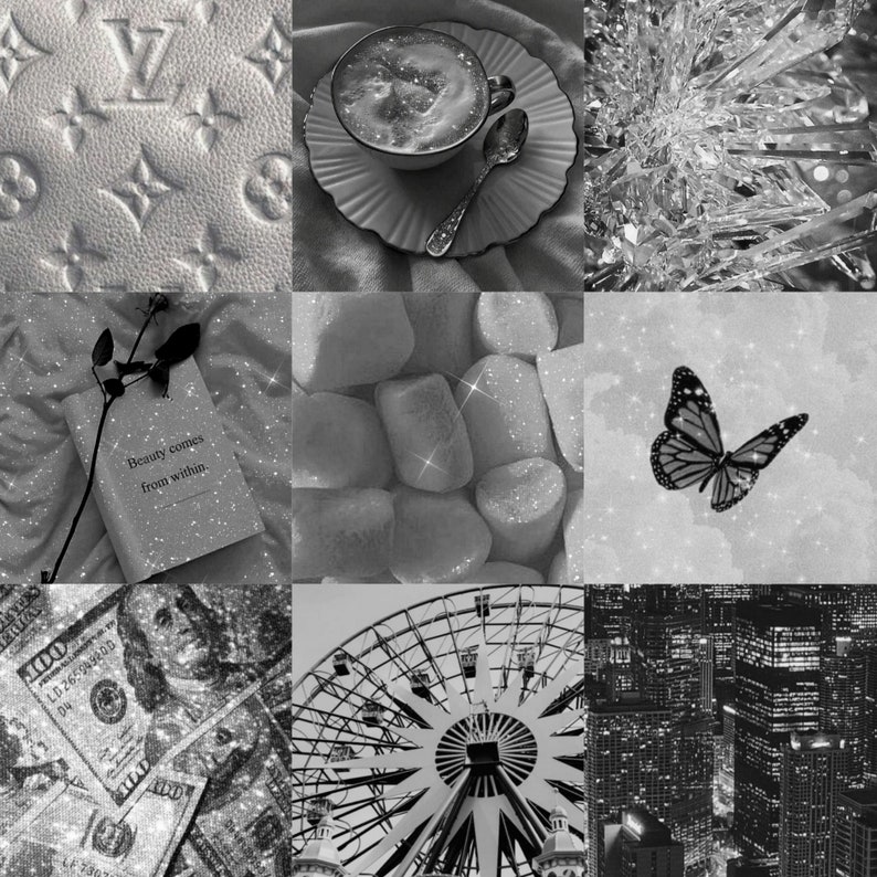 60 DIGITAL Silver Aesthetic Collage Grey Photo Wallpaper Collage Grey ...