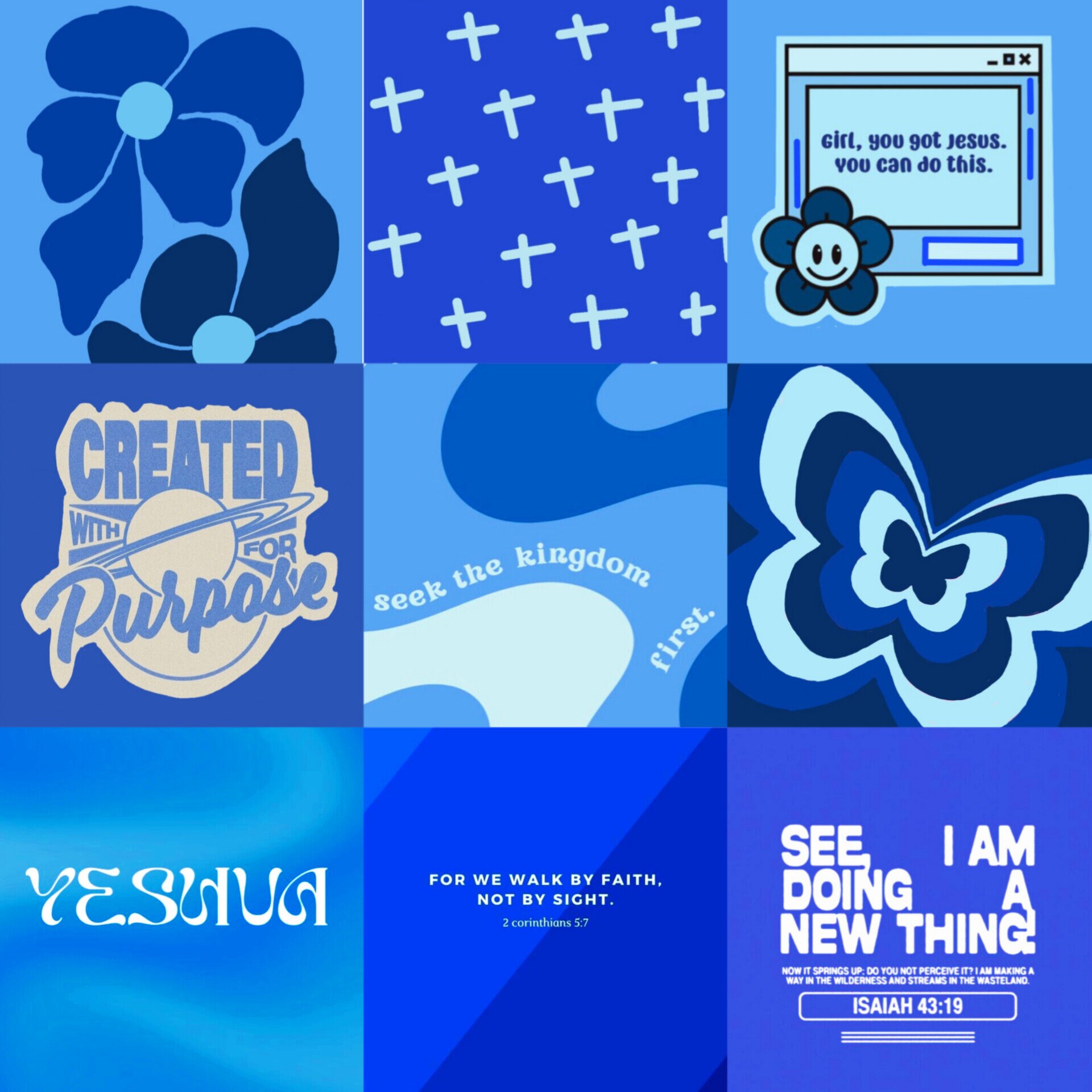 30 60 physical Dark Blue Christian Aesthetic Collage Kit Blue Christian ...