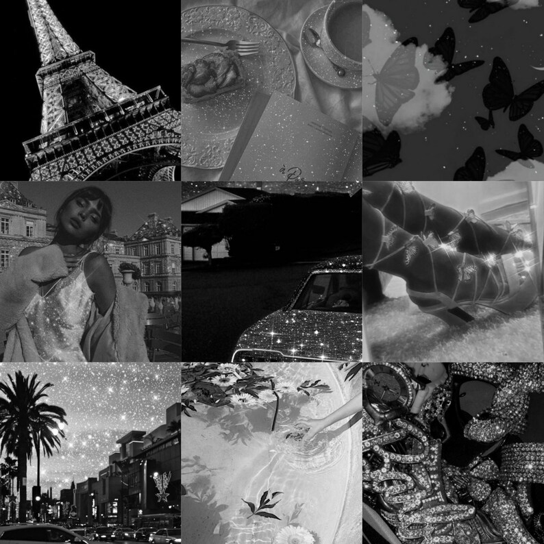 60 DIGITAL Silver Aesthetic Collage Grey Photo Wallpaper Collage Grey ...