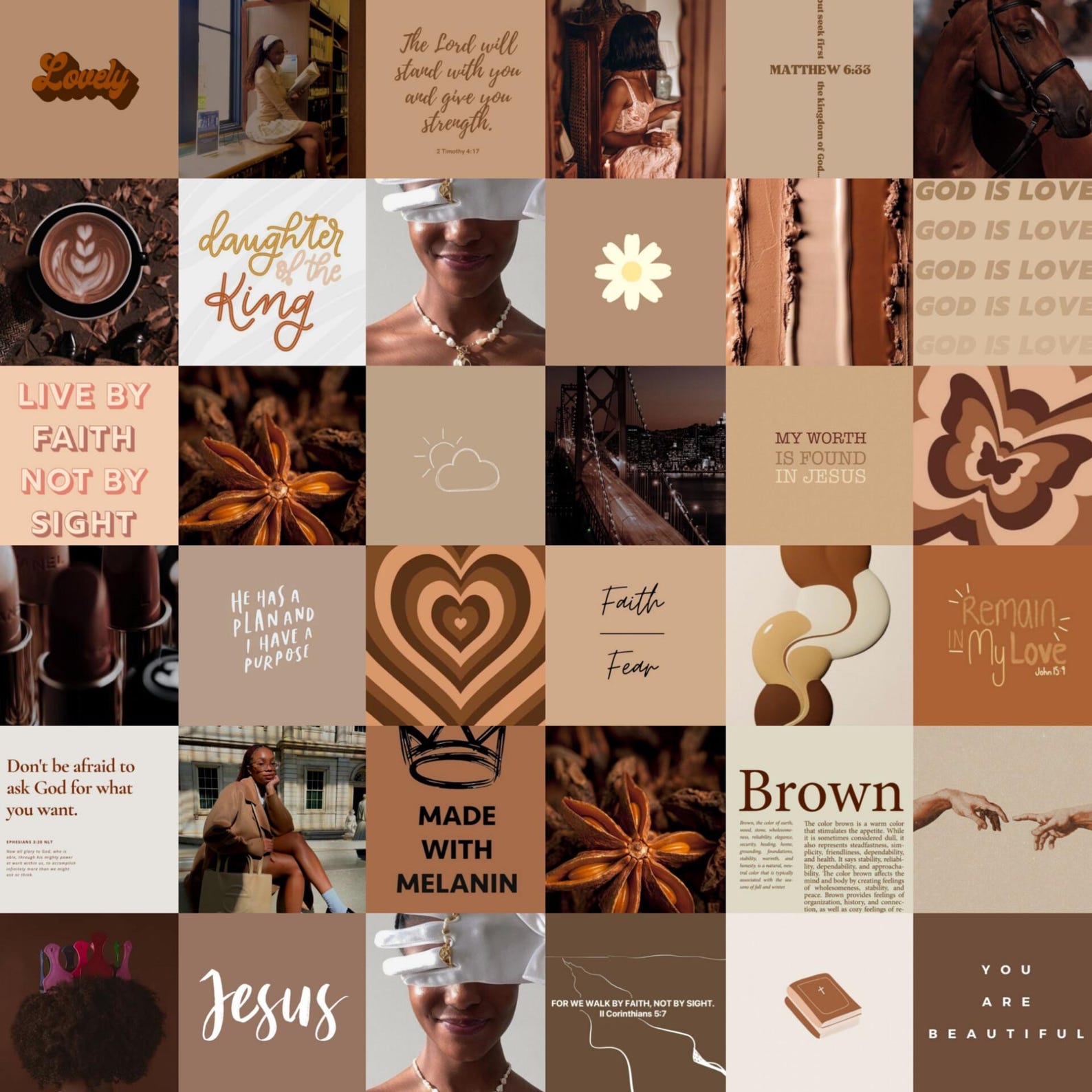 60 Digital Brown Christian Aesthetic Wall Collage Kit for Black Woman ...