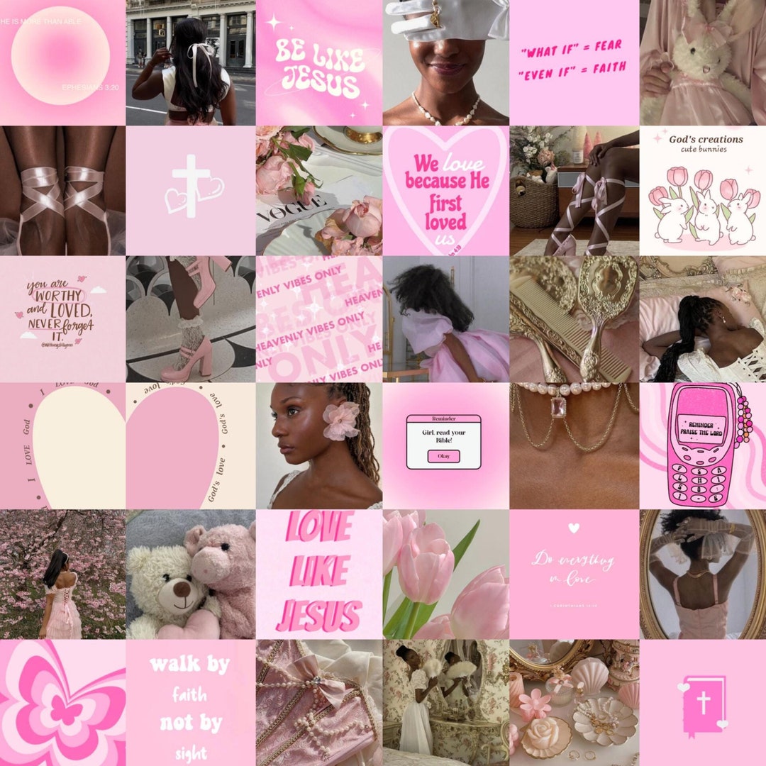 30-60 Physical Pink Christian Aesthetic Wall Collage Kit for Black ...