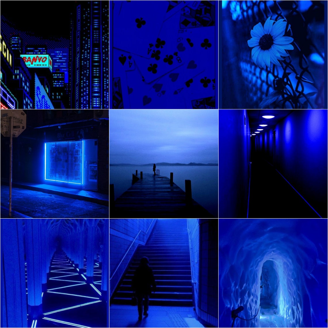 60 digitaldark Blue Aesthetic Collage Kit Dark Blue Photo Wallpaper ...