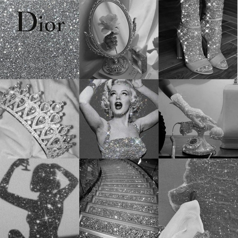 60 DIGITAL Silver Aesthetic Collage Grey Photo Wallpaper Collage Grey ...