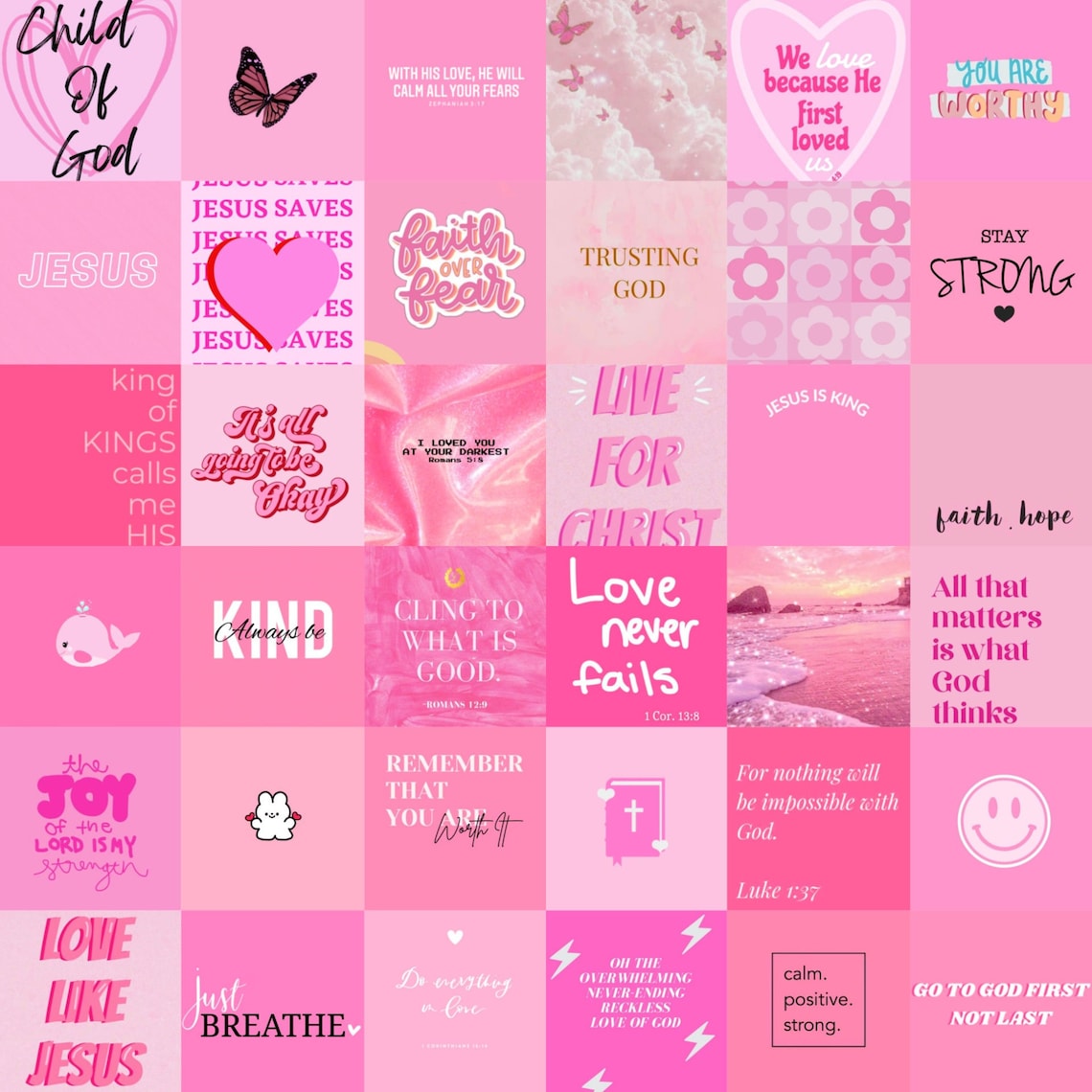60 DIGITAL Pink Christian Aesthetic Collage Kit Christian Collage Kit ...