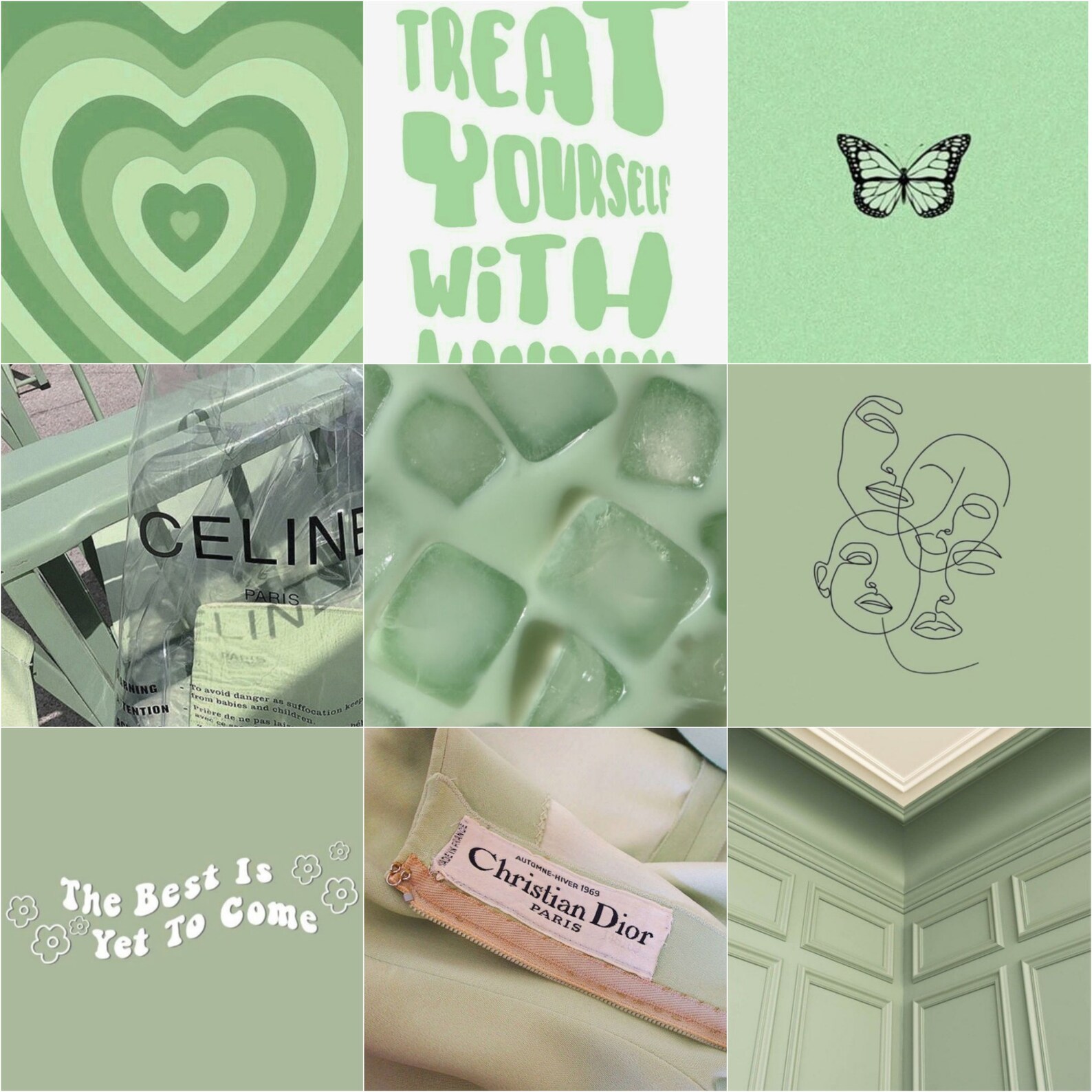 60 DIGITAL Sage Green Aesthetic Collage Sage Green Photo Wallpaper ...