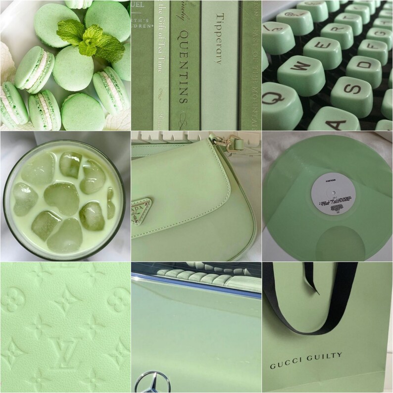 60 DIGITAL Sage Green Aesthetic Collage Sage Green Photo Wallpaper ...