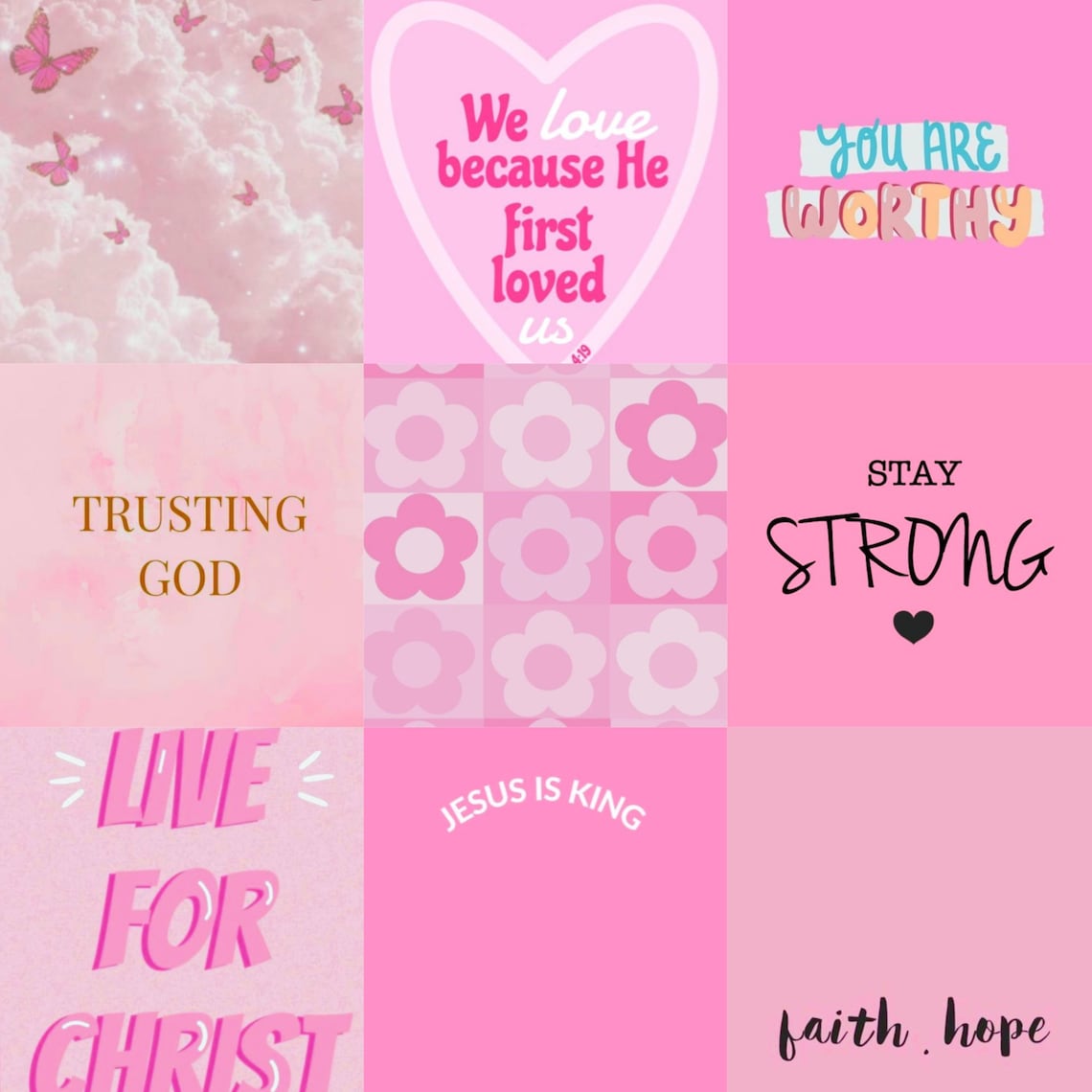 60 DIGITAL Pink Christian Aesthetic Collage Kit Christian Collage Kit ...