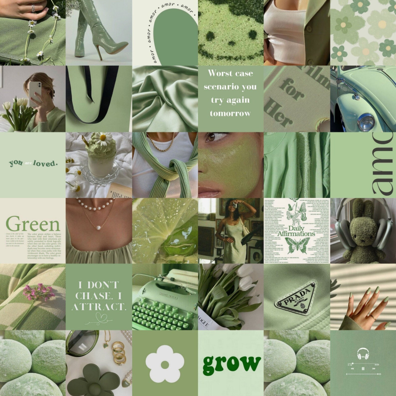 60 DIGITAL Sage Green Aesthetic Collage Sage Green Photo Wallpaper ...