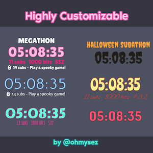 Megathon Timer Widget - Subathon Donothon Countdown Timer for Twitch Streamers - Bit Tracker Sub ...