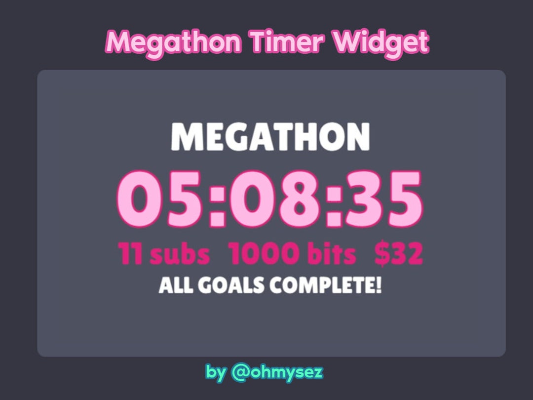 Megathon Timer Widget - Subathon Donothon Countdown Timer for Twitch Streamers - Bit Tracker Sub ...