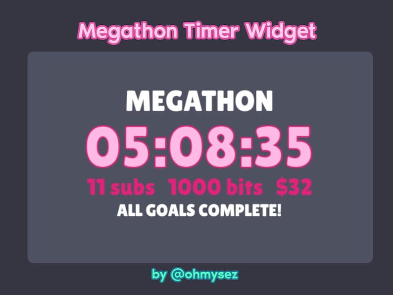 Megathon Timer Widget - Subathon Donothon Countdown Timer for Twitch Streamers - Bit Tracker Sub ...