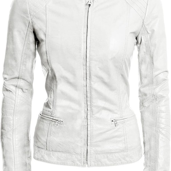 White Leather Jacket - Etsy