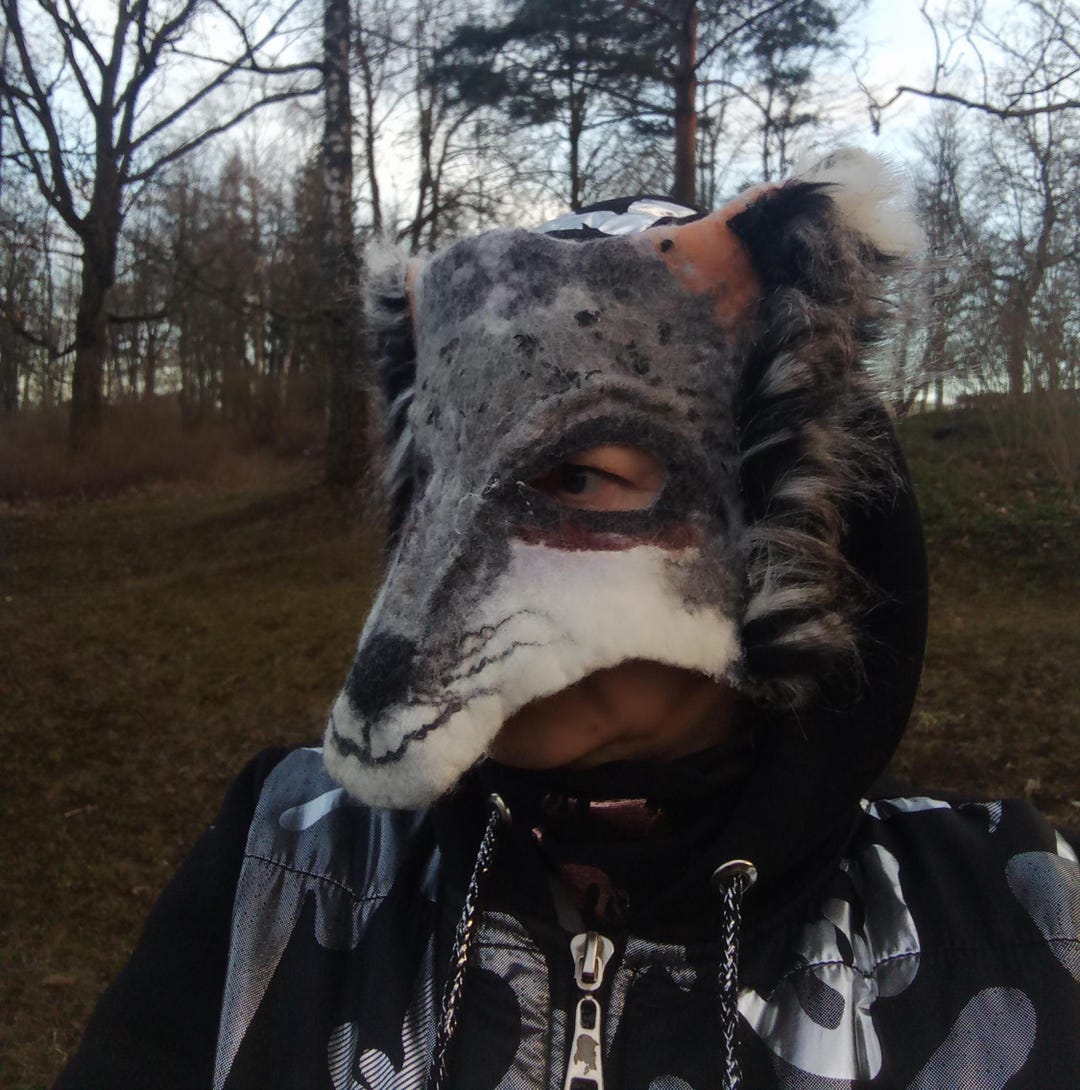 Felted Gray Fox Mask Unisex Adult.therian Fox Mask.festival Headwear ...