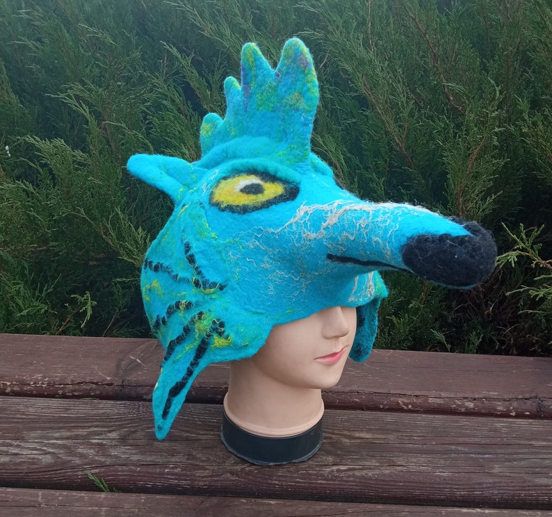Merino Wool Dragon Hat, Handmade Felt Fantasy Cosplay Headpiece, Unique ...