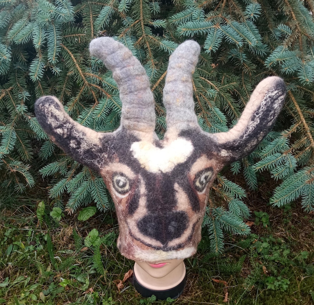 Original Felted Goat Hat With Ears and Horns.merino Wool Hat.warm ...