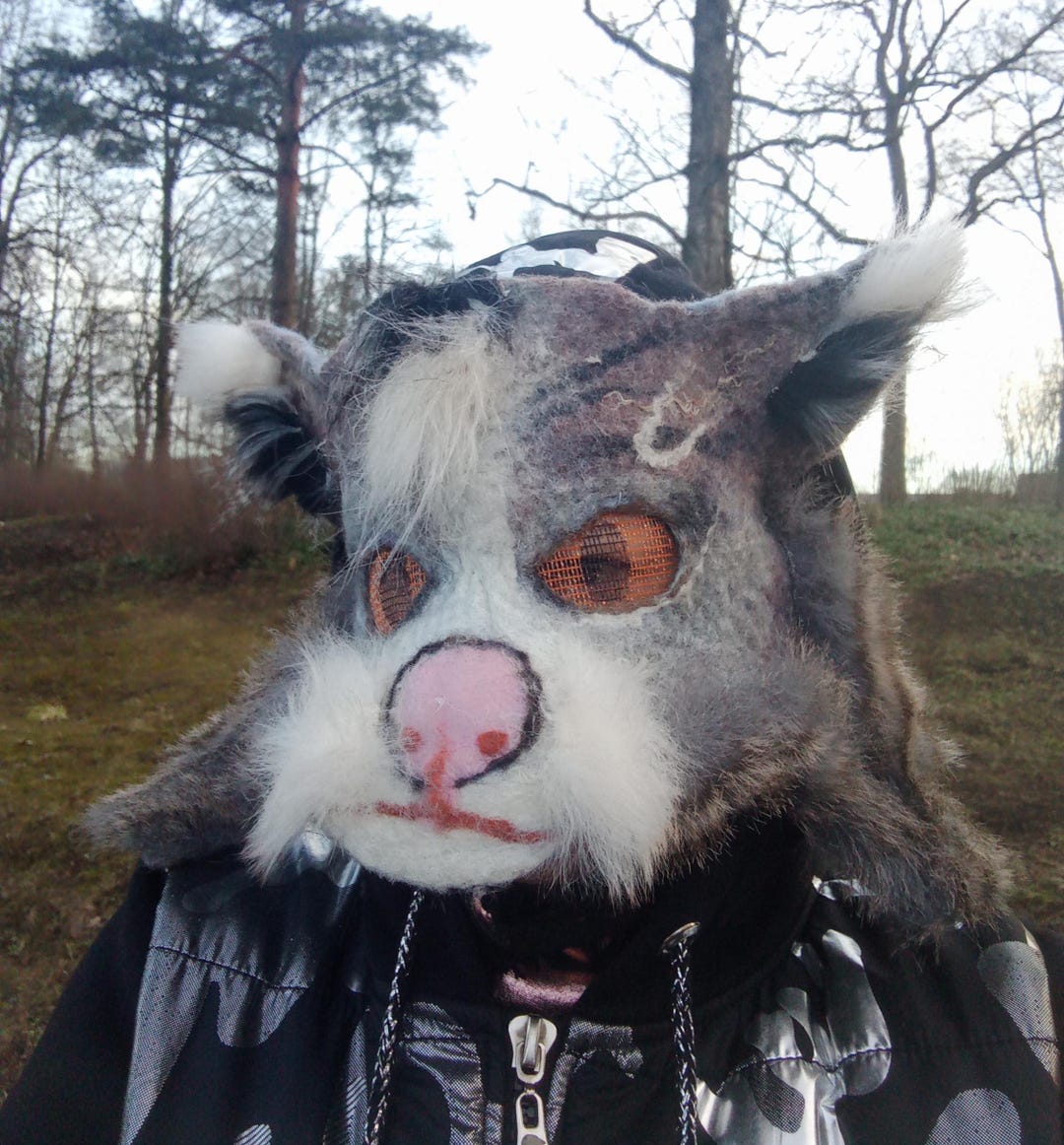Felted Cat/lynx Mask Unisex Adult.therian Mask.festival Headwear ...