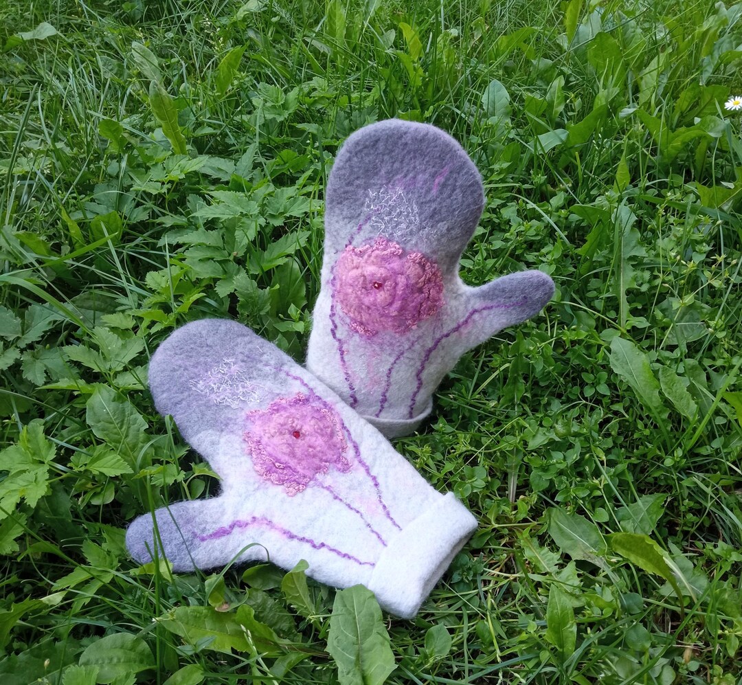 Womens Felted Mittens of Gray Merino Wool.mittens a Gift.warm Felted ...