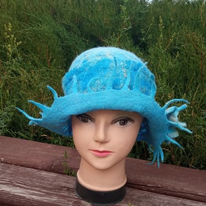 Womens Light Blue Summer Felted Hat With Brim.thin Nuno Felt.original ...