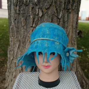 Womens Light Blue Summer Felted Hat With Brim.thin Nuno Felt.original ...
