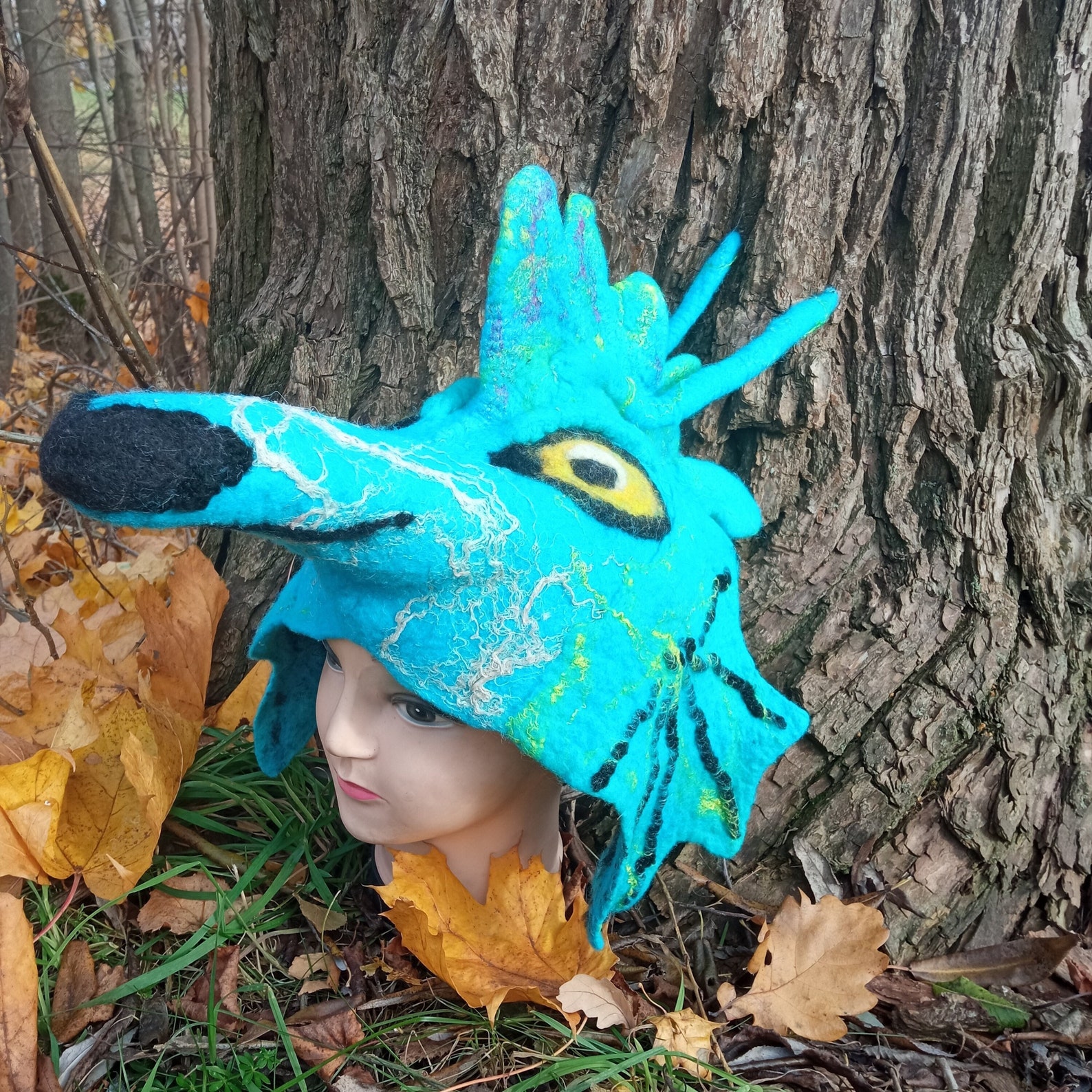 Merino Wool Dragon Hat, Handmade Felt Fantasy Cosplay Headpiece, Unique ...