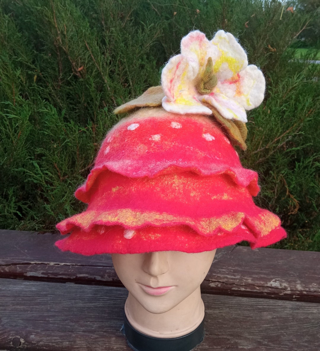 Unique Felted Red Strawberry Hat.sauna Hat.halloween Wizard - Etsy