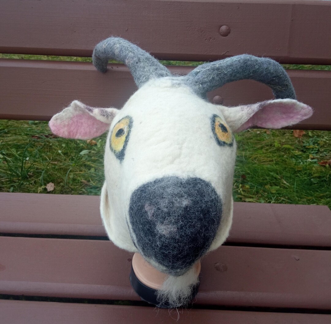Original Felted Goat Hat With Ears and Horns.wool Goat Hat.warm Winter ...