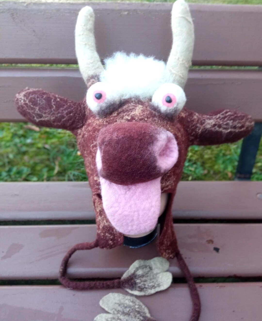 Felted Wool Bull Cow Ushanka: Sauna Hat, Cosplay, Warm Winter Earflap ...